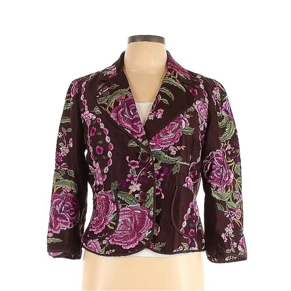 ECI | Jackets & Coats | Eci Size Silk Floral Embroidered Pink Brown ...